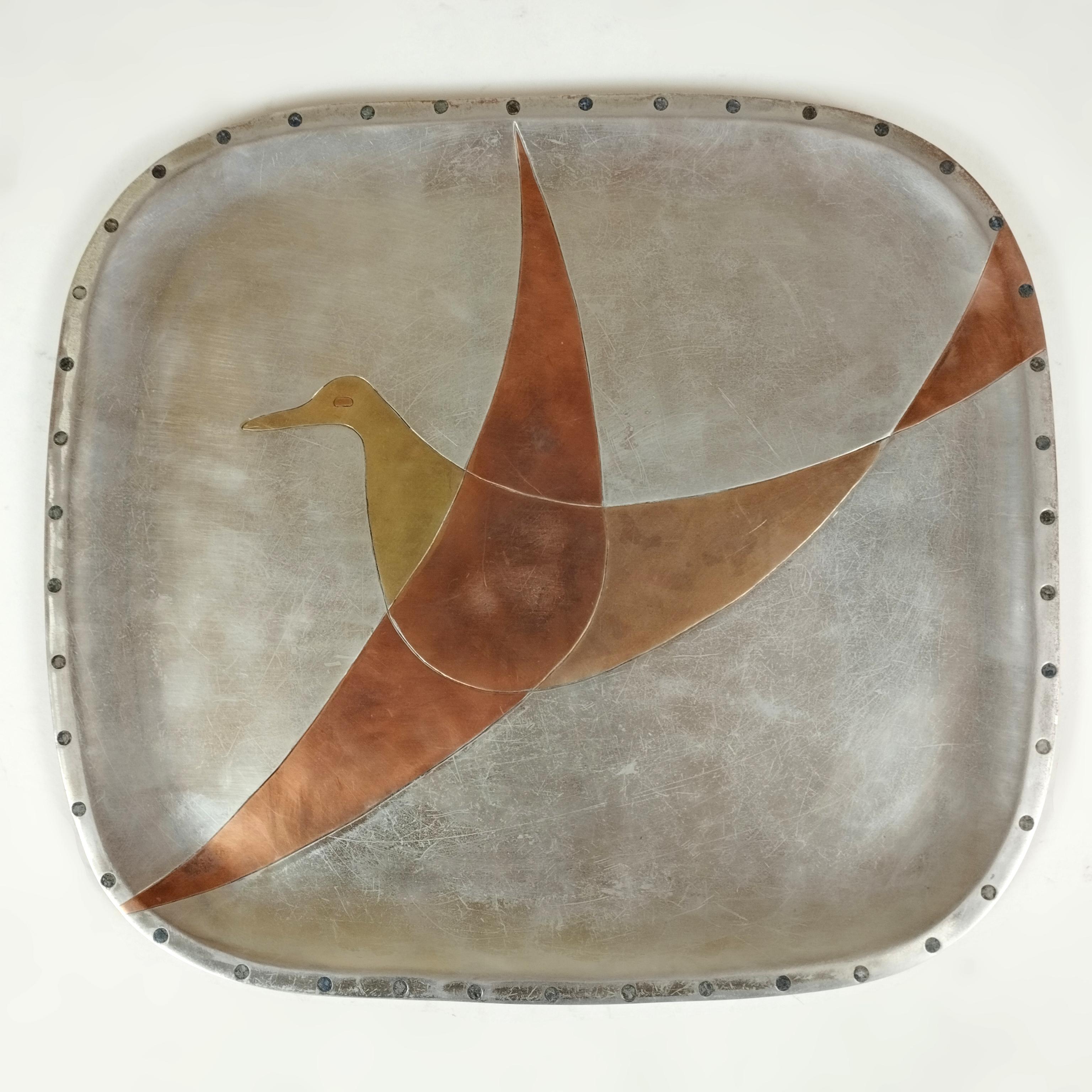 Los Castillo Taxco Metales Casados Tray With Bird Decoration at 1stDibs