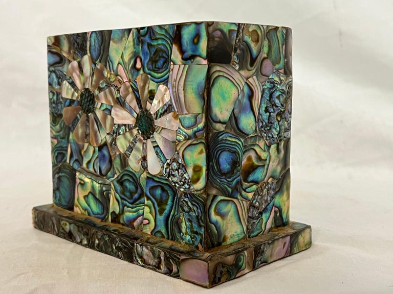 Los Castillo Vintage Opalescent Shell Pen Holder Desk Accessory Stamped ...