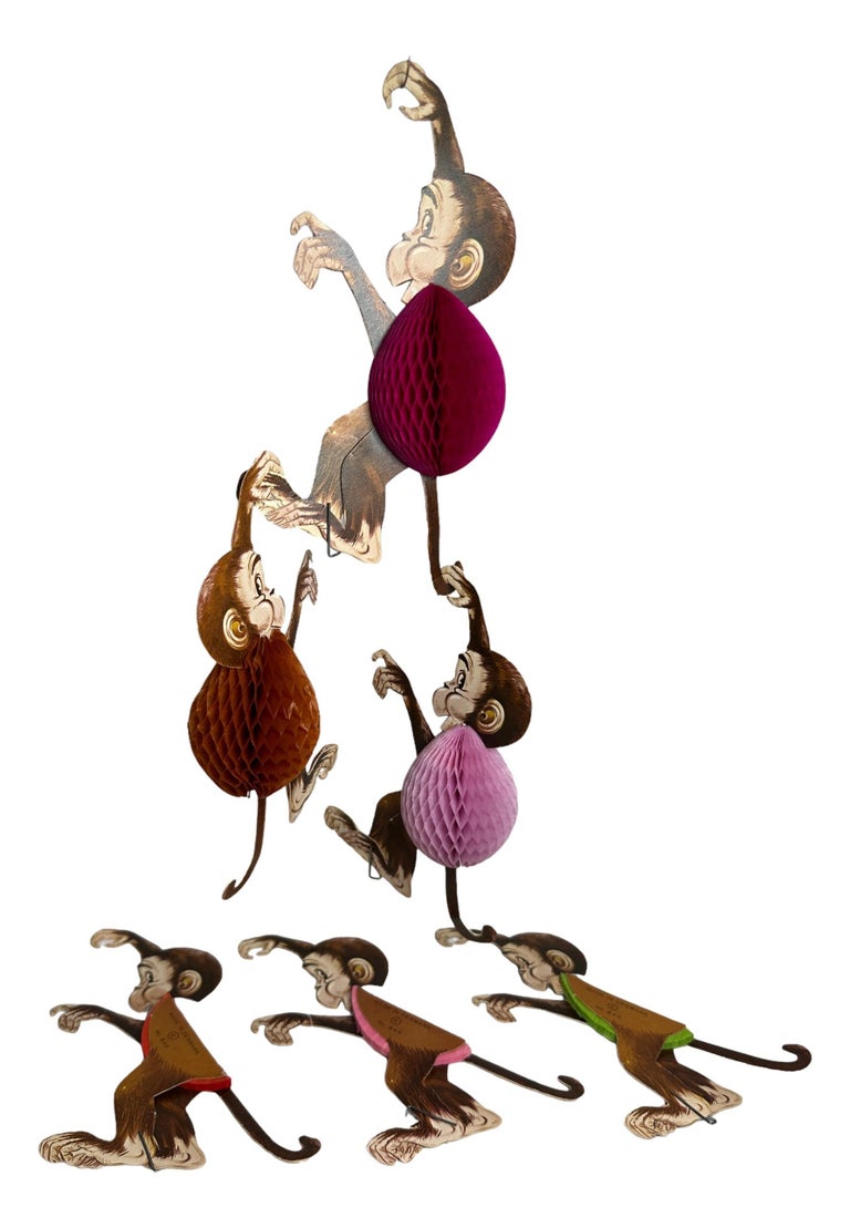 Lot 6 Vintage Ape Monkey Bojesen Style Paper Cardboard Hanging Mobile ...