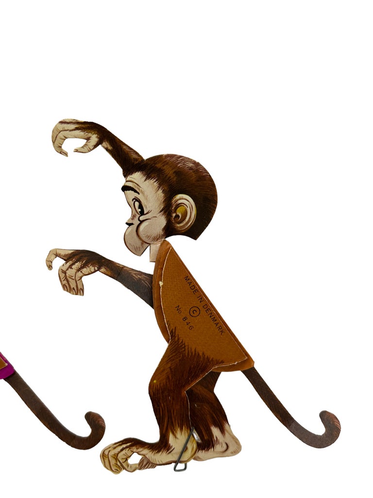 Lot 6 Vintage Ape Monkey Bojesen Style Paper Cardboard Hanging Mobile Ornaments For Sale at 1stDibs