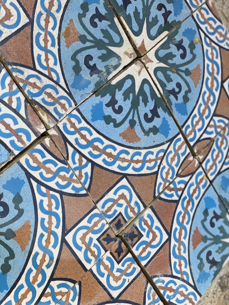 Lot of Blue and Orange Designed Tiles at 1stDibs