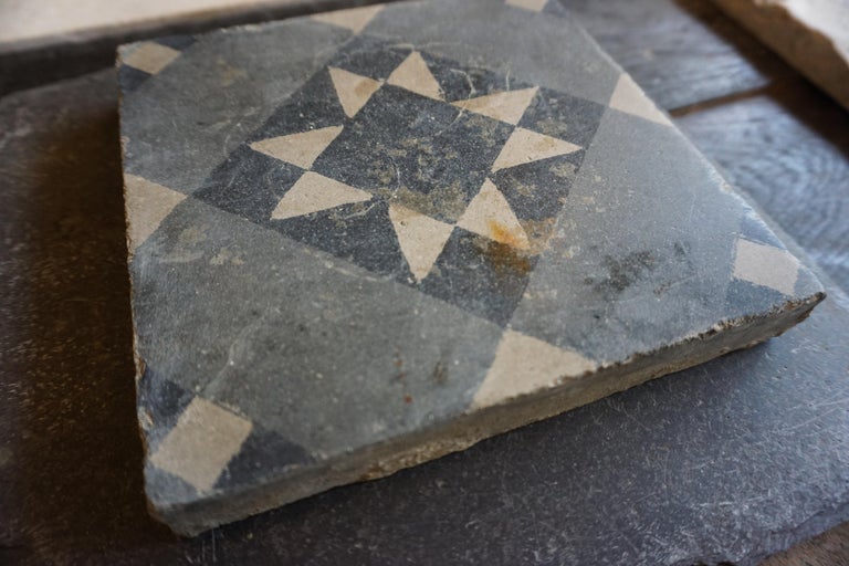 Lot of 200 Square Feet Reclaimed French Blue and White Tiles at 1stDibs