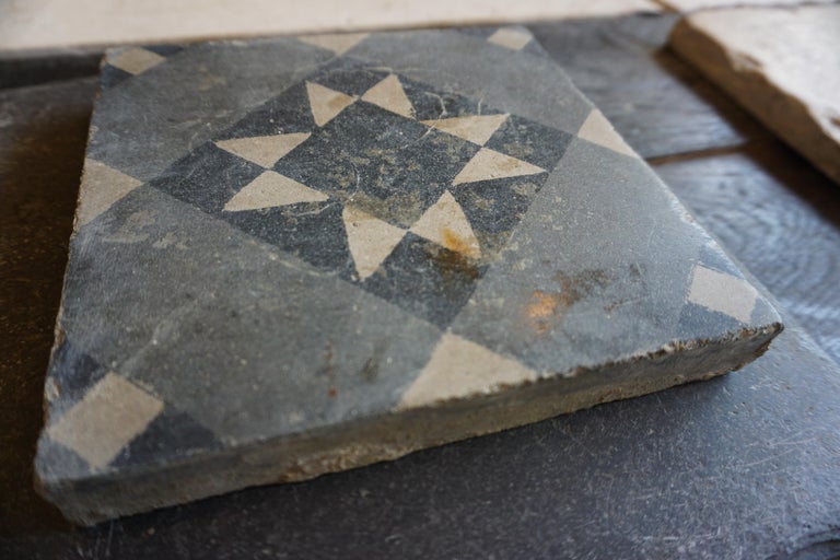 Lot of 200 Square Feet Reclaimed French Blue and White Tiles at 1stDibs