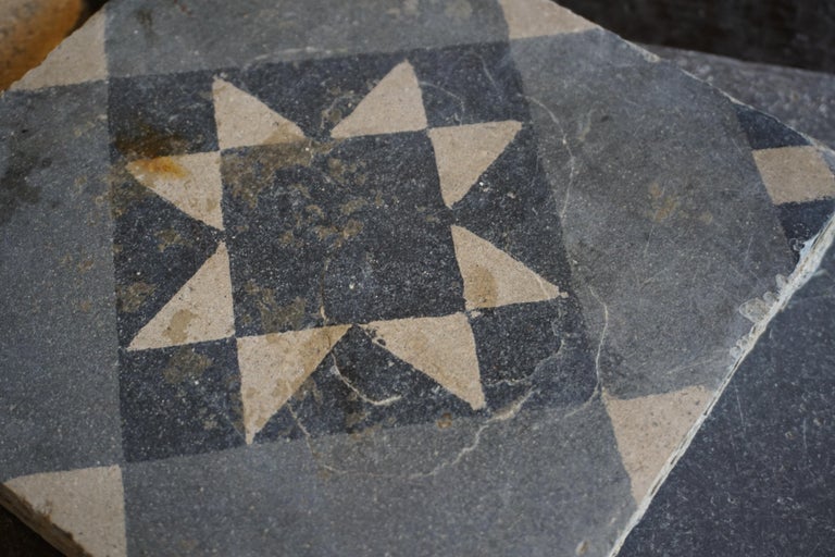 Lot of 200 Square Feet Reclaimed French Blue and White Tiles at 1stDibs