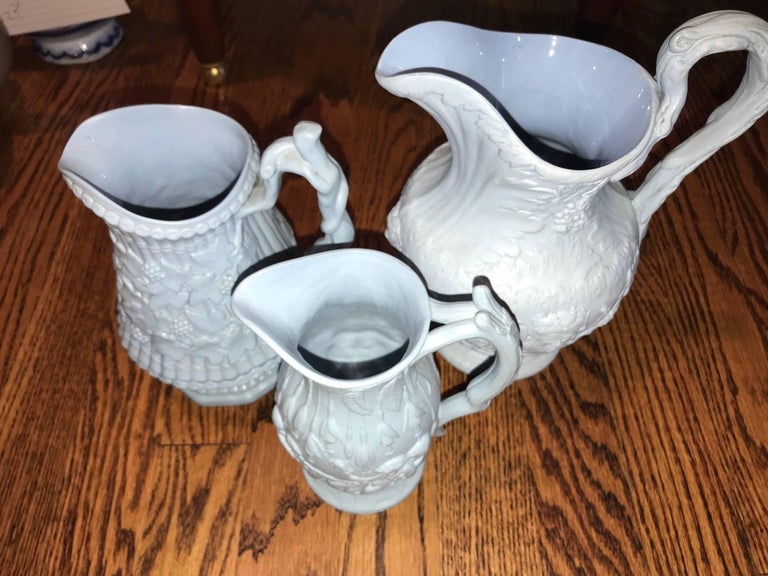 Lot of Three Mid-19th Century Ceramic Pitchers by Ridgeway and Abington ...