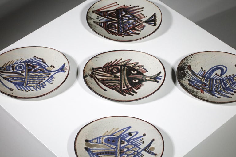 Lot of 5 Ceramic Plates Jean Derval Portal Workshop Vallauris 60s For ...