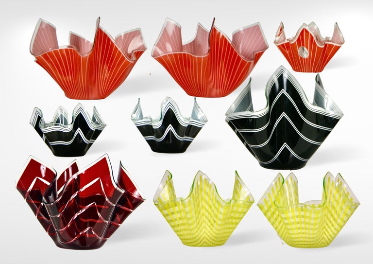 Lot of 9 Midcentury British Made Chance Glass Handkerchief Posey Vases ...