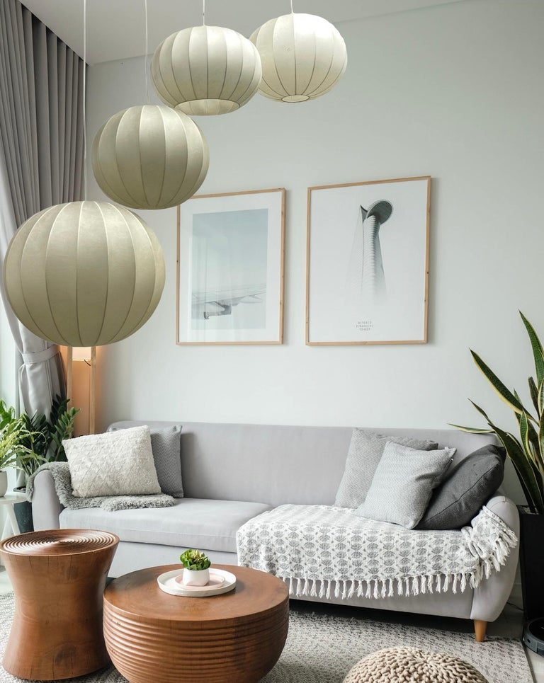 Lot of Four Italian Ball Midcentury Cocoon Castiglioni Style Pendant ...