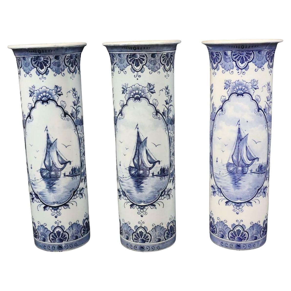 Set of Mid-20th Century Dutch Hand-Painted Ceramic Blue and White Delft ...