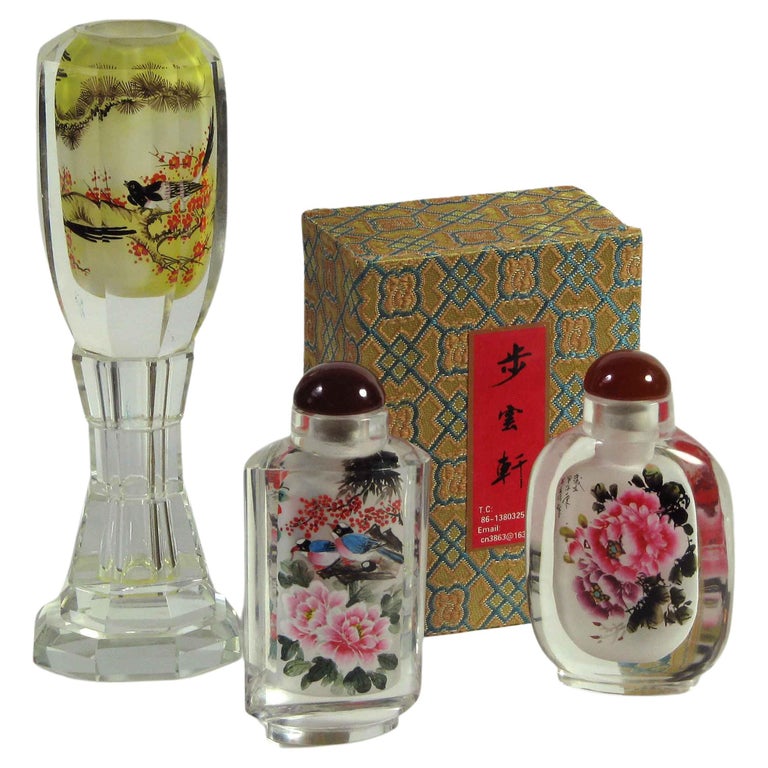 Lot of Two Chinese Inside-Painted Glass Snuff Bottles Together with ...
