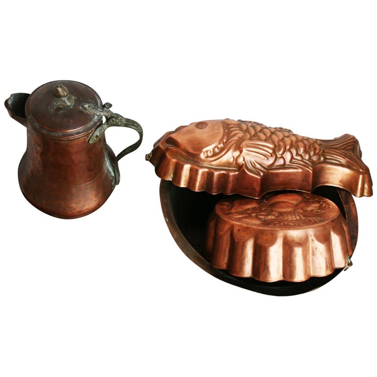 Lot Old Copper Molds and Utensils to Decorate Your Kitchen For Sale at ...