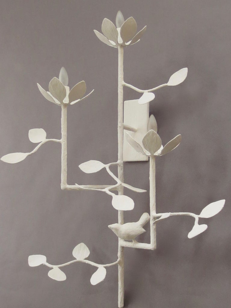 Lotus 3 Arm Plaster Wall Sconce For Sale at 1stDibs