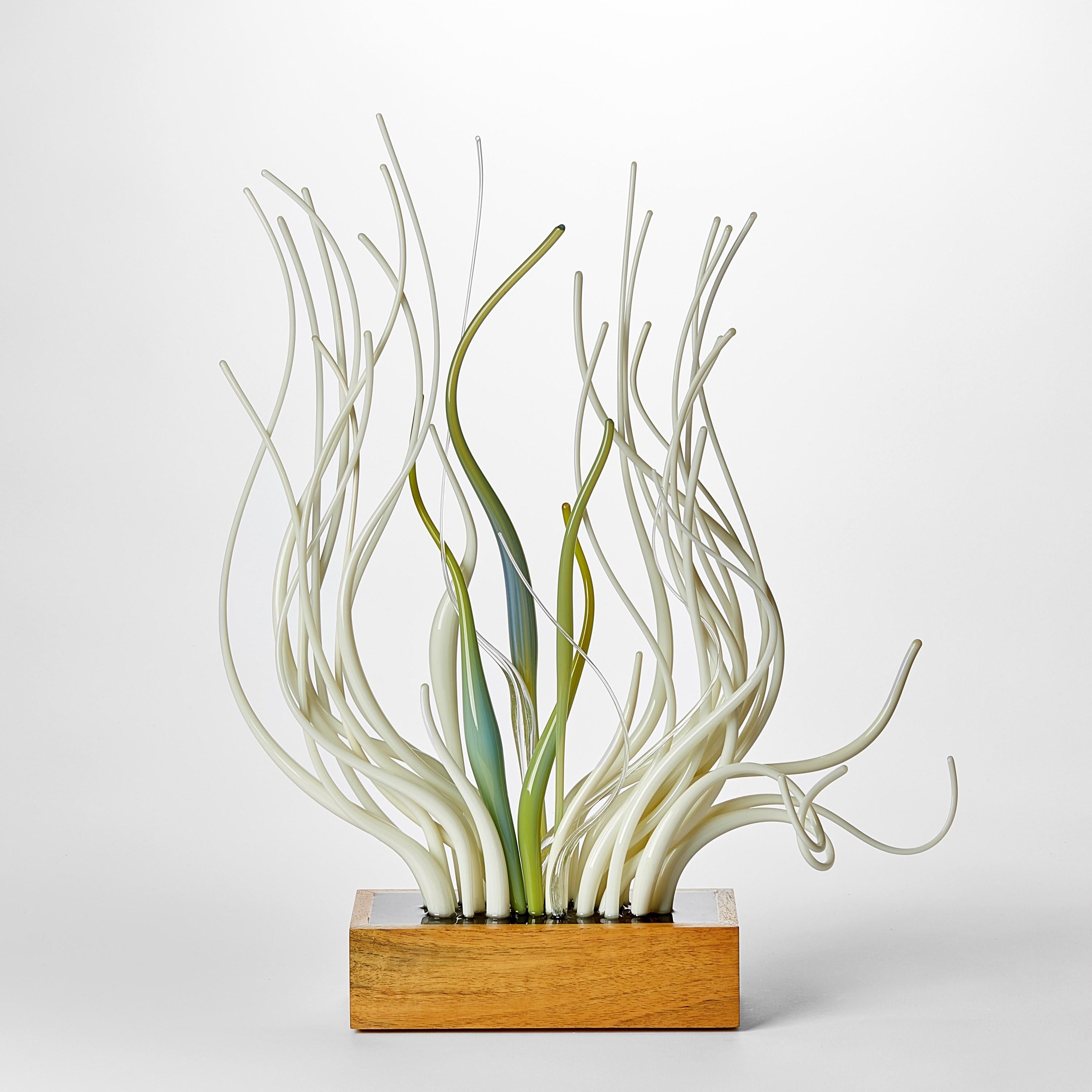 Lotus, a cream, lime and jade green linear glass sculpture by Sandra A ...