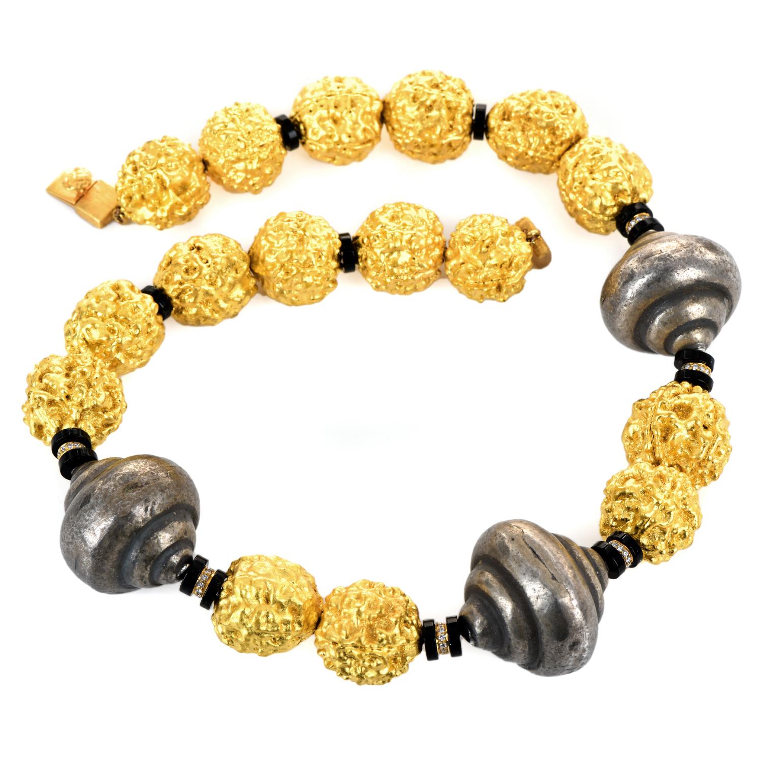 Lotus Art De Vivre Diamond Onyx 18K Gold Hindu Prayer Beaded Necklace ...