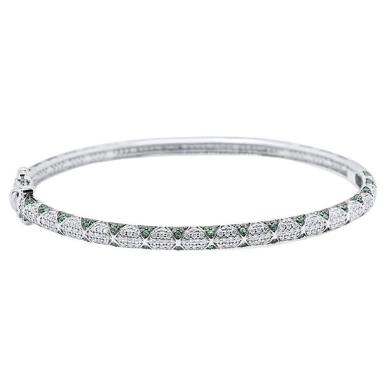 Lotus Bangle Bracelet with Emerald Petals and Pave Diamonds, All Around ...