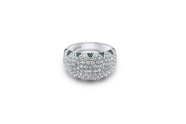 Lotus Bombe ring with emerald petals and pave diamonds For Sale at 1stDibs