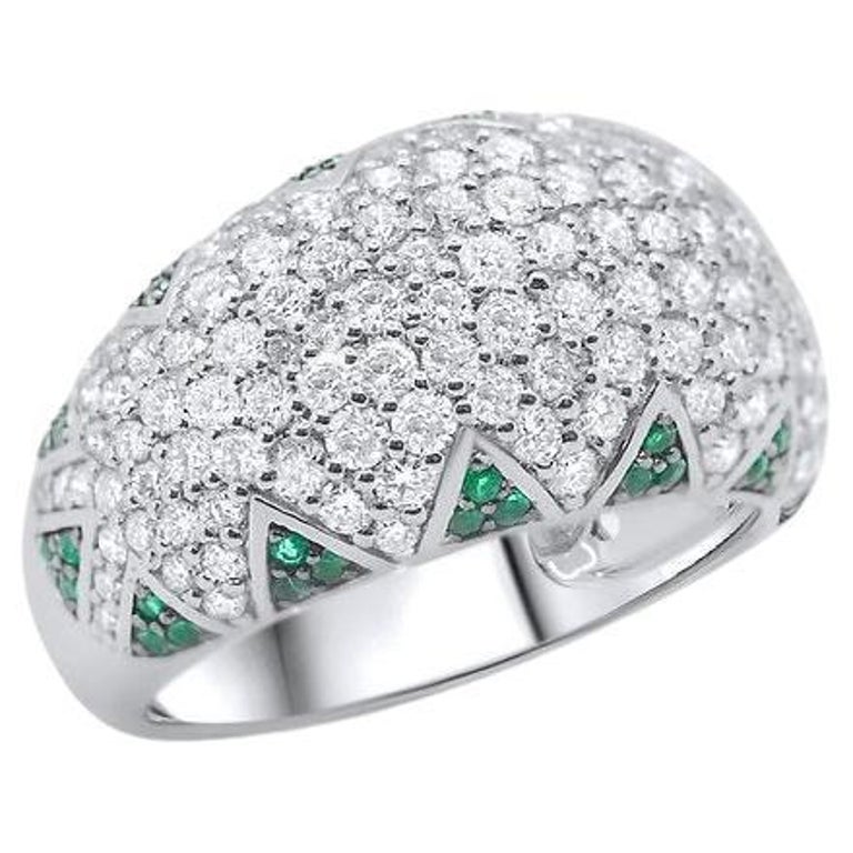 Lotus Bombe ring with emerald petals and pave diamonds For Sale at 1stDibs