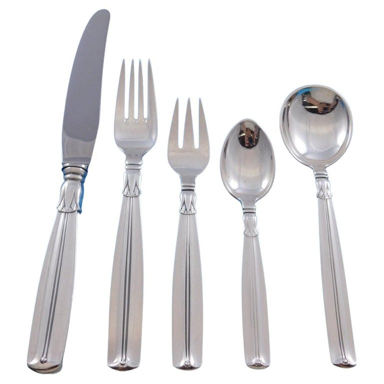 Lotus by Sorensen Danish Sterling silver Flatware Set 12 Service 66 pcs ...