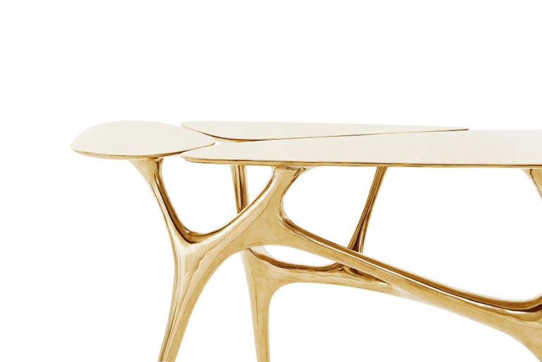 Lotus Console Table/Entry Way/Hallway Table Polished Brass by Zhipeng Tan For Sale at 1stDibs