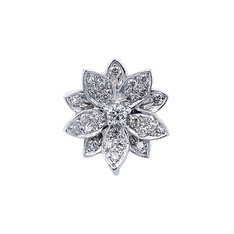 Lotus Flower Round Diamond Earrings in 18 Karat White Gold at 1stDibs