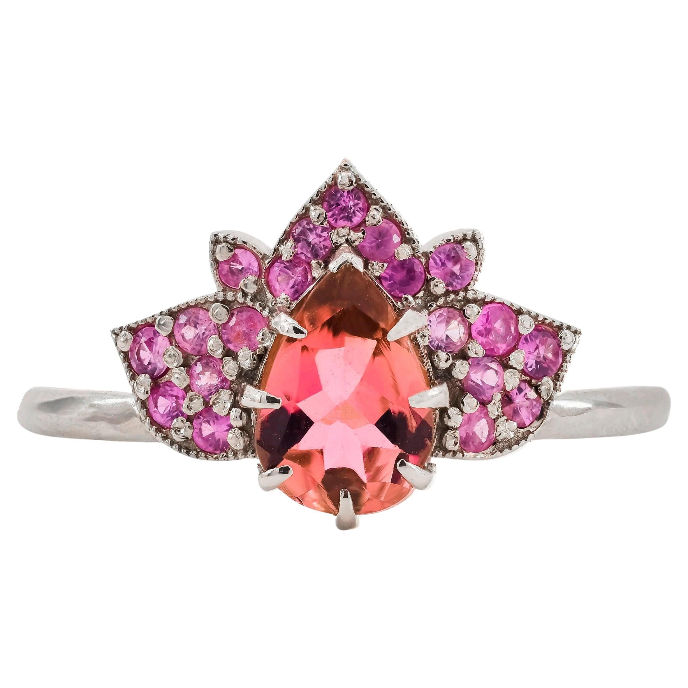 Lotus gold ring with tourmaline in 14k gold For Sale at 1stDibs