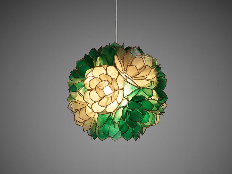 Lotus Pendant in Capiz Shells and Brass For Sale at 1stDibs