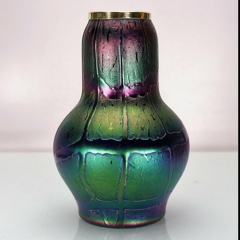 Lötz Art Nouveau Glass Vase Blue Pampas Decor Loetz, 1920 at 1stDibs