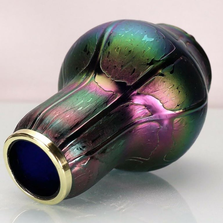 Lötz Art Nouveau Glass Vase Blue Pampas Decor Loetz, 1920 at 1stDibs
