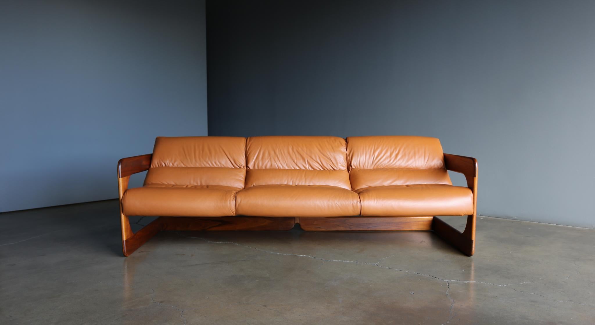 Lou Hodges Walnut and Leather Sofa for California Design Group, 1970s For Sale at 1stDibs | sofa ...