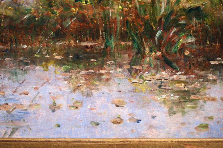 Louis Aimé Japy - Peche aux nenuphars - Barbizon Oil, Figure in River ...