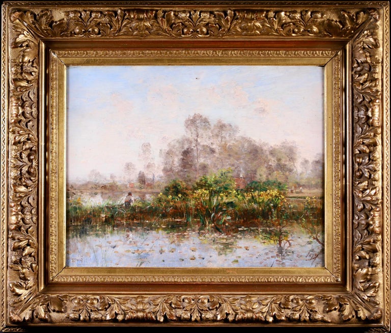Louis Aimé Japy - Peche aux nenuphars - Barbizon Oil, Figure in River ...