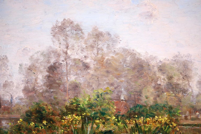 Louis Aimé Japy - Peche aux nenuphars - Barbizon Oil, Figure in River ...