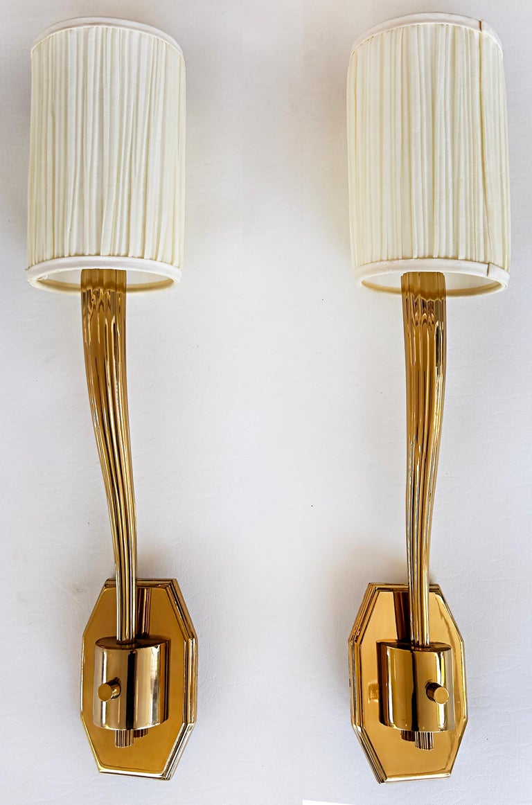 Louis Baldinger and Sons Brass Wall Sconces with Pleated Shades, Pair ...