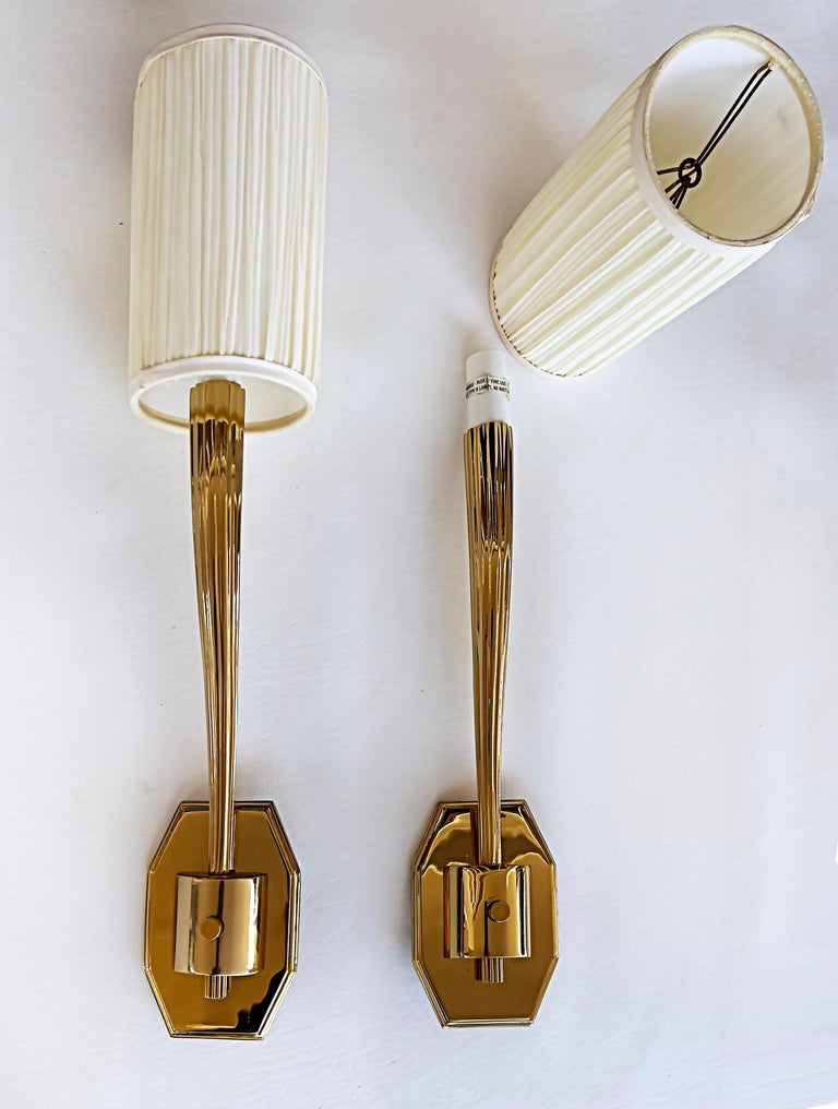 Louis Baldinger and Sons Brass Wall Sconces with Pleated Shades, Pair ...