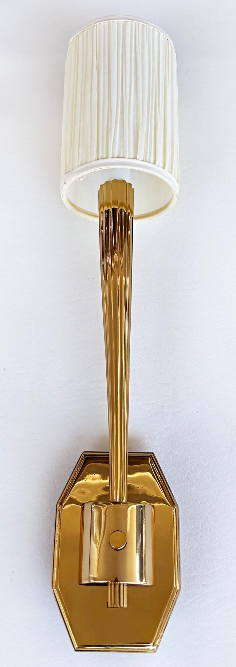 Louis Baldinger and Sons Brass Wall Sconces with Pleated Shades, Pair ...