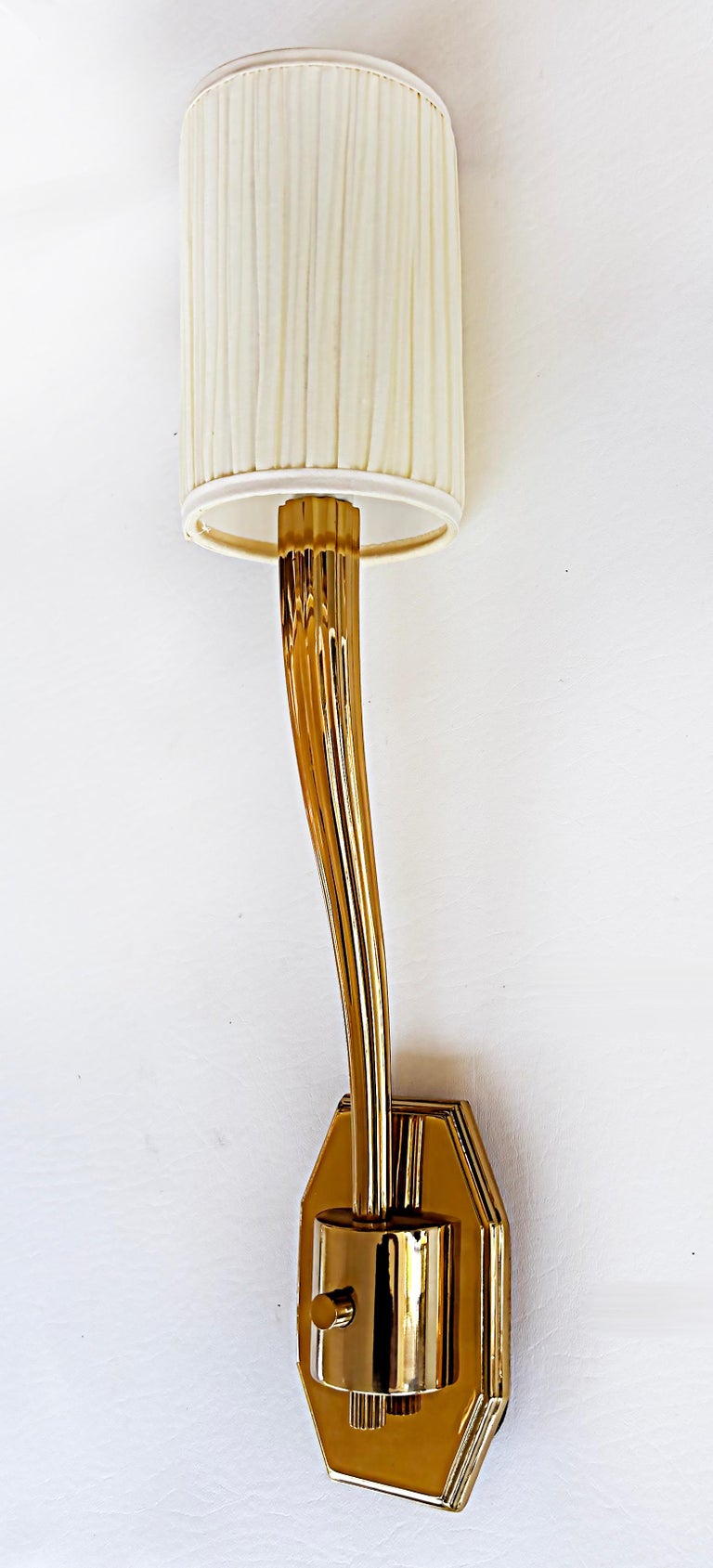 Louis Baldinger and Sons Brass Wall Sconces with Pleated Shades, Pair ...