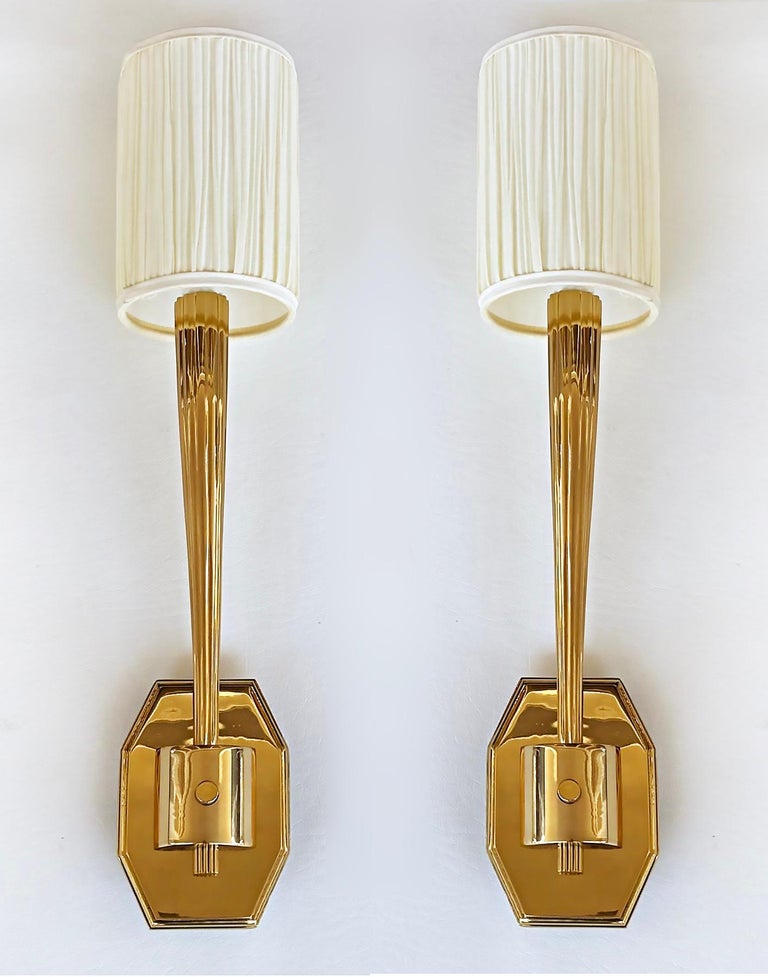Louis Baldinger and Sons Brass Wall Sconces with Pleated Shades, Pair ...