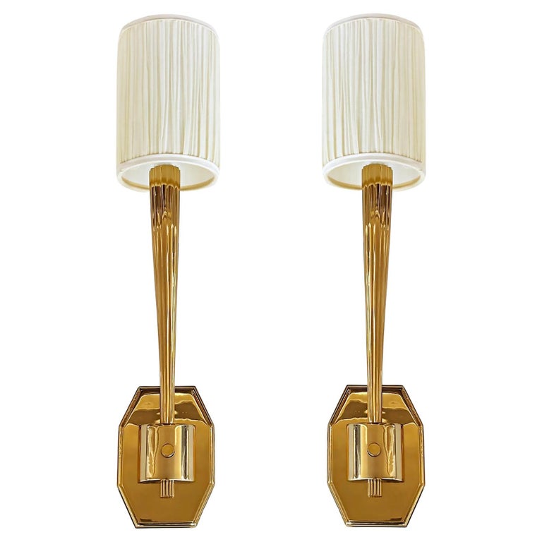 Louis Baldinger and Sons Brass Wall Sconces with Pleated Shades, Pair ...