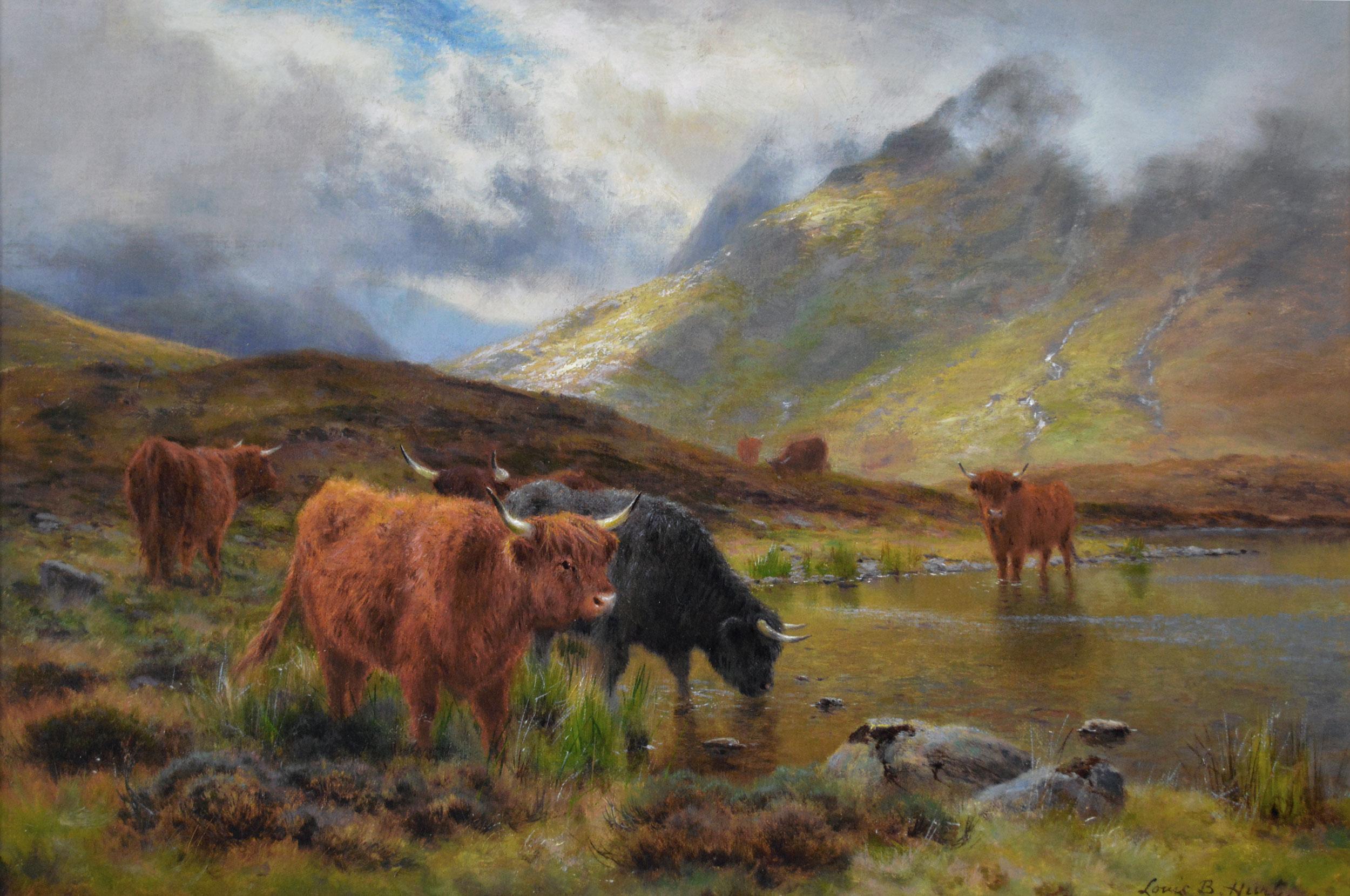 Louis Bosworth Hurt - 19th Century landscape animal oil painting of ...