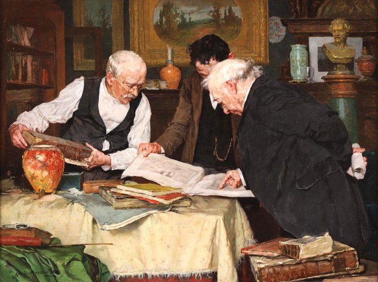 Louis C. Moeller - The Book Collectors - American Genre Oil, Figures in ...