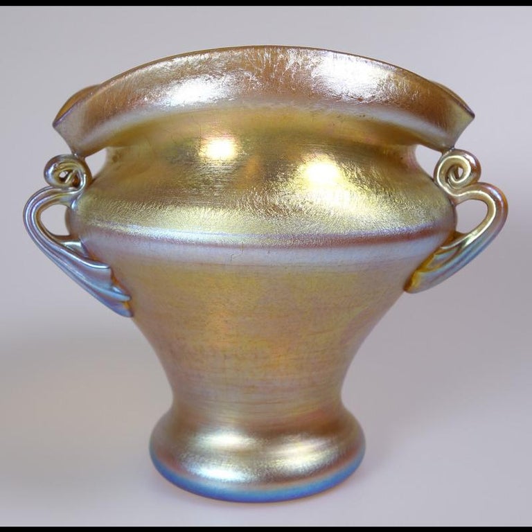 Louis Comfort Tiffany Favrile Art Glass Vase with Three Handles, LCT ...