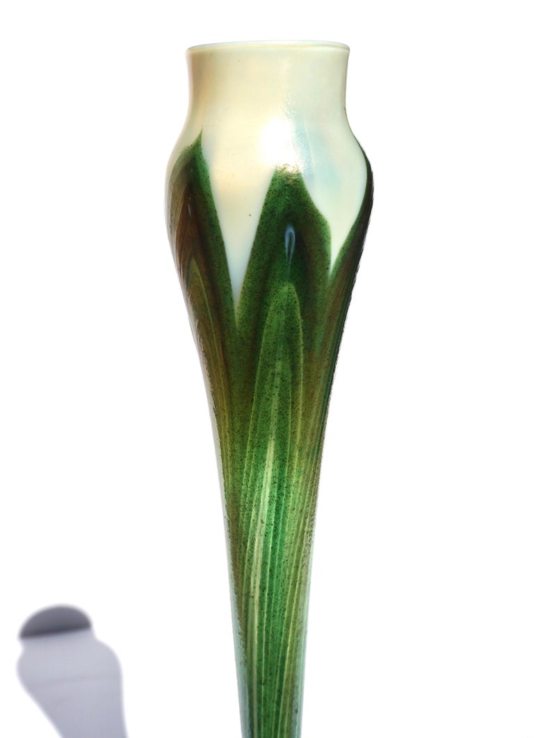 Louis Comfort Tiffany Studios Favrile Tall Pulled Feather Vase For Sale ...