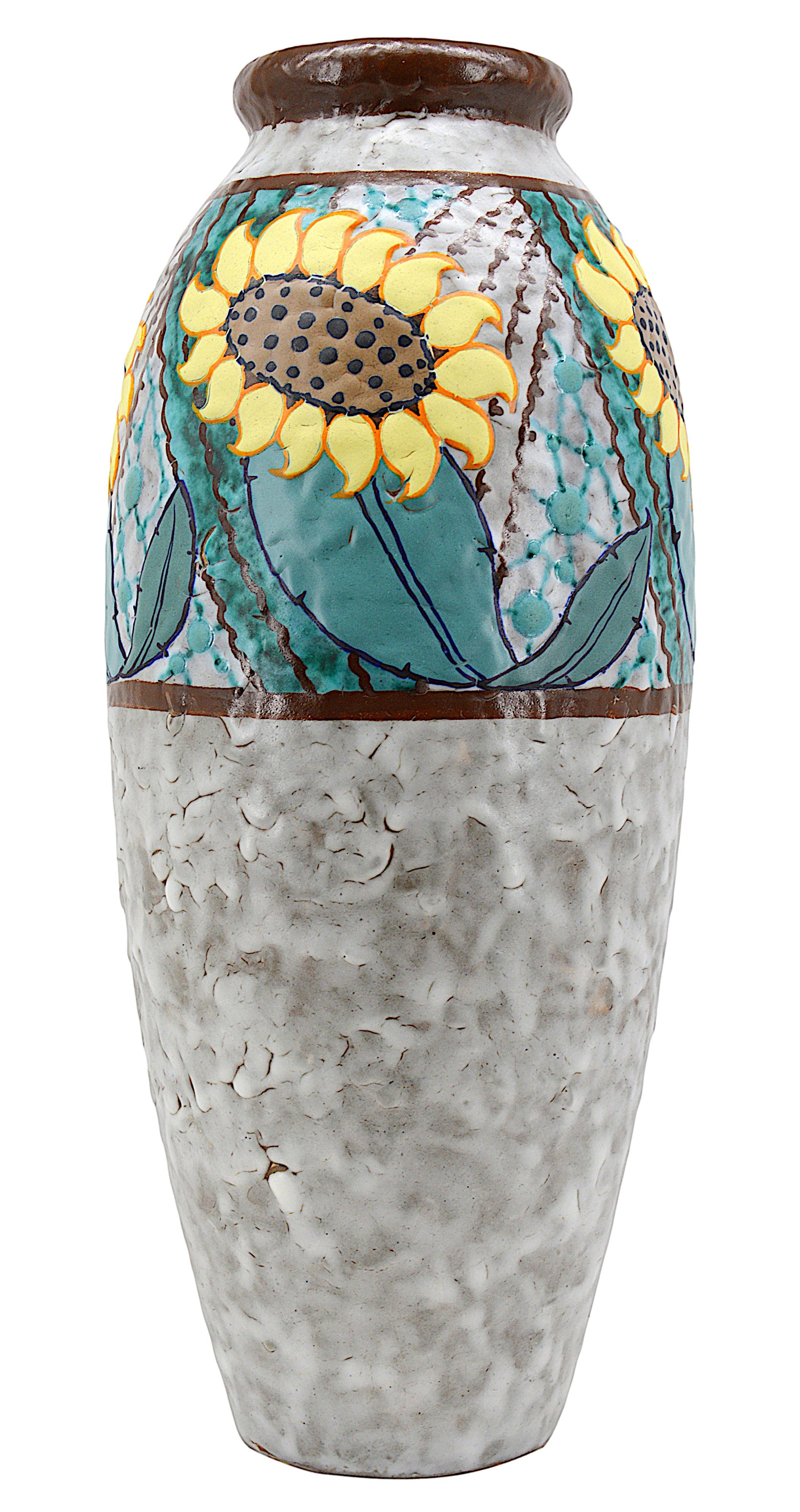 Louis DAGE French Art Deco Sunflower Stoneware Vase, Late 1920s For ...