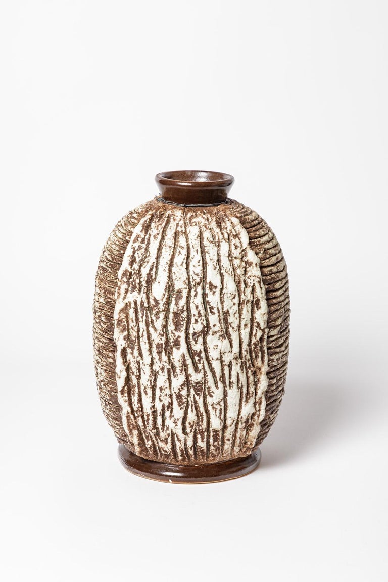 Louis Dage Large Art Deco White and Brown Ceramic Vase 20th Century ...
