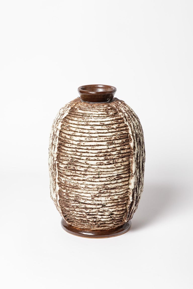 Louis Dage Large Art Deco White and Brown Ceramic Vase 20th Century ...