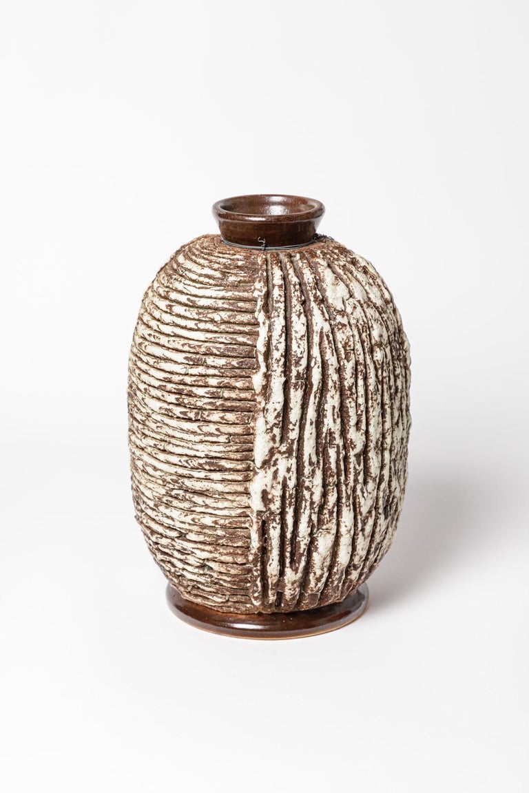 Louis Dage Large Art Deco White and Brown Ceramic Vase 20th Century ...
