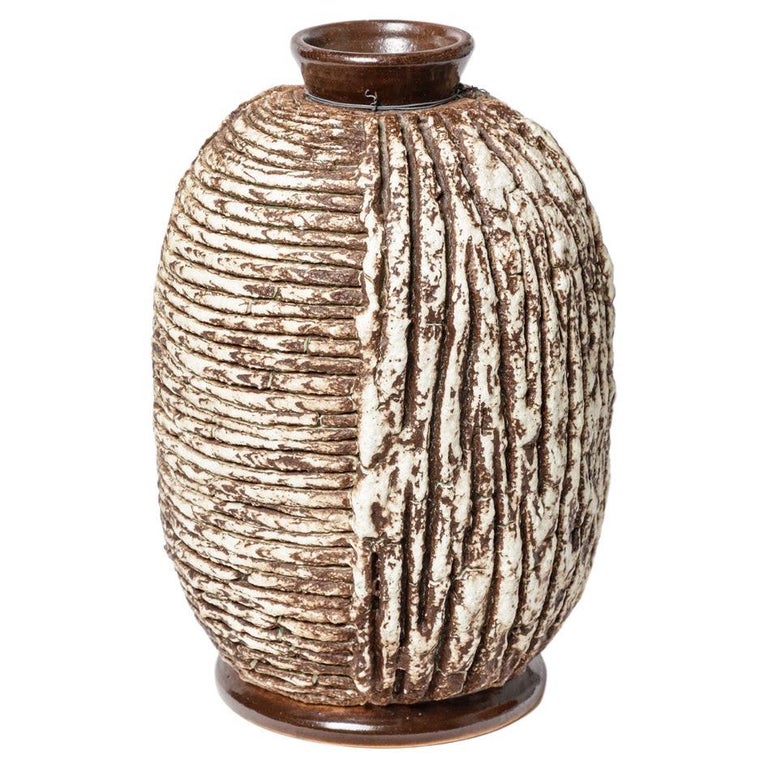 Louis Dage Large Art Deco White and Brown Ceramic Vase 20th Century ...
