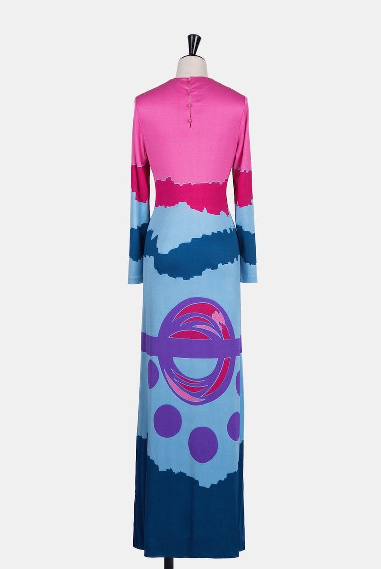 LOUIS FERAUD Pink Blue Purple Jersey Mod Maxi Dress With Matching Scarf ...