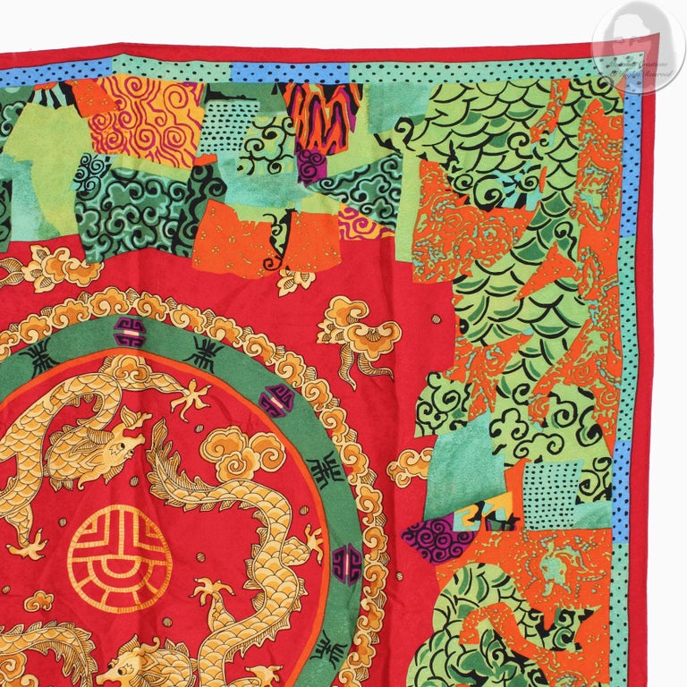 Louis Feraud Silk Jacquard Scarf Shawl Dragon Motif 34in Rare Vintage ...