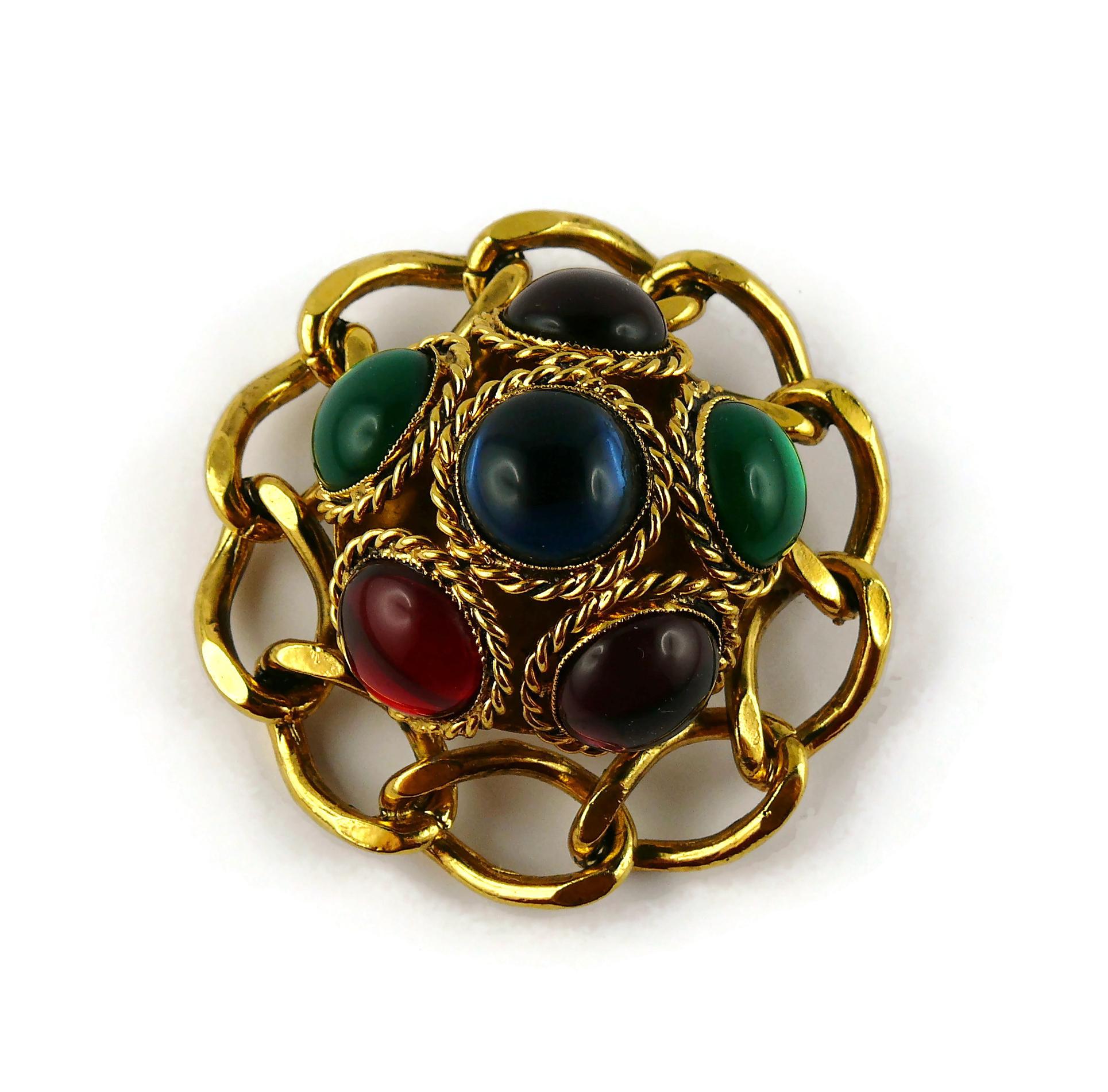 Louis Feraud Vintage Massive Multicolored Glass Cabochons Domed Brooch ...